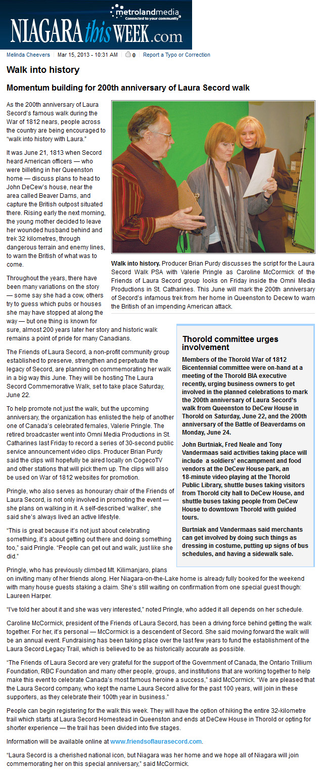 News – Print and Online – Friends of Laura Secord